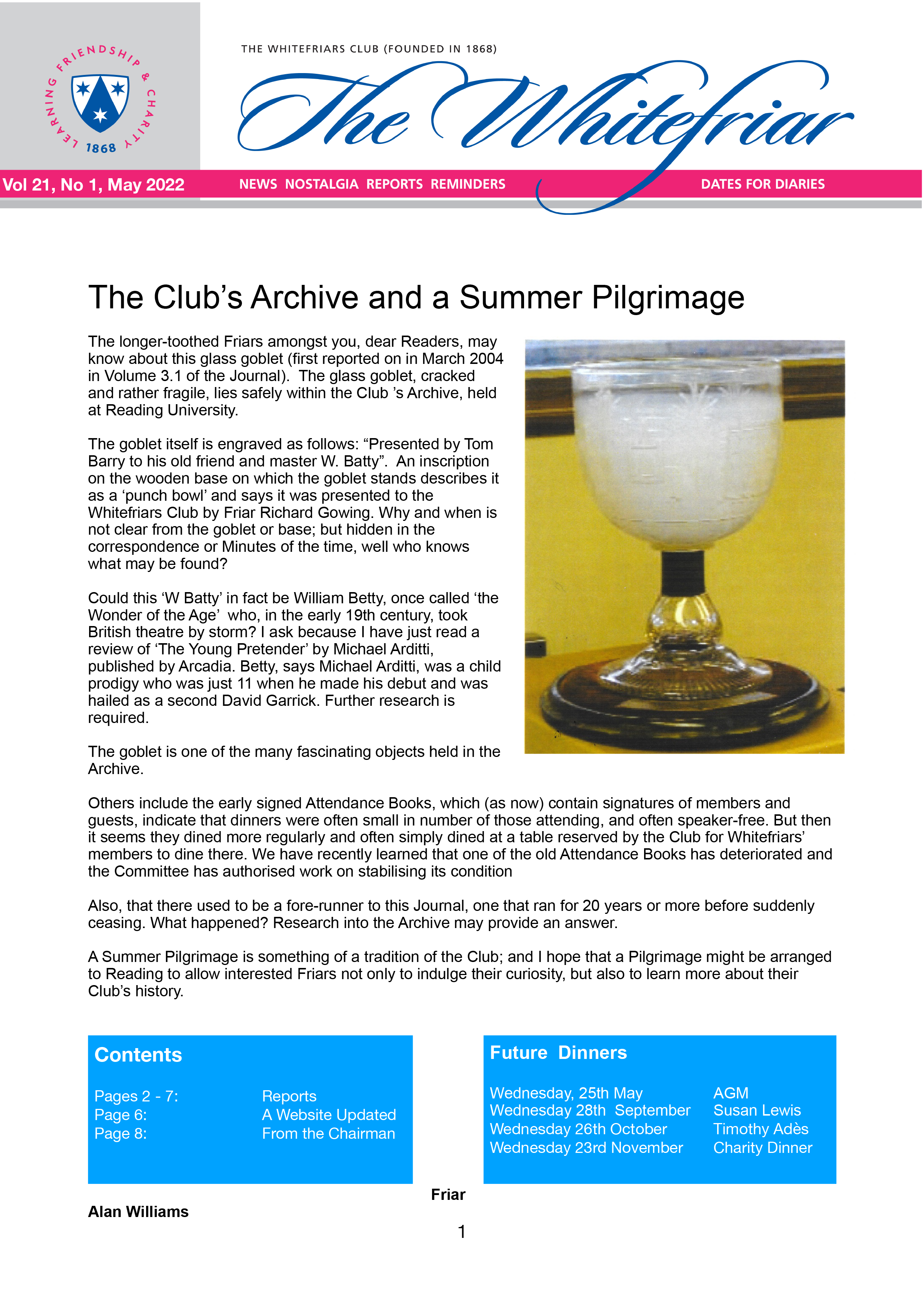 The Whitefriar, Vol. 21, No. 1, May 2022 - The Whitefriars Club
