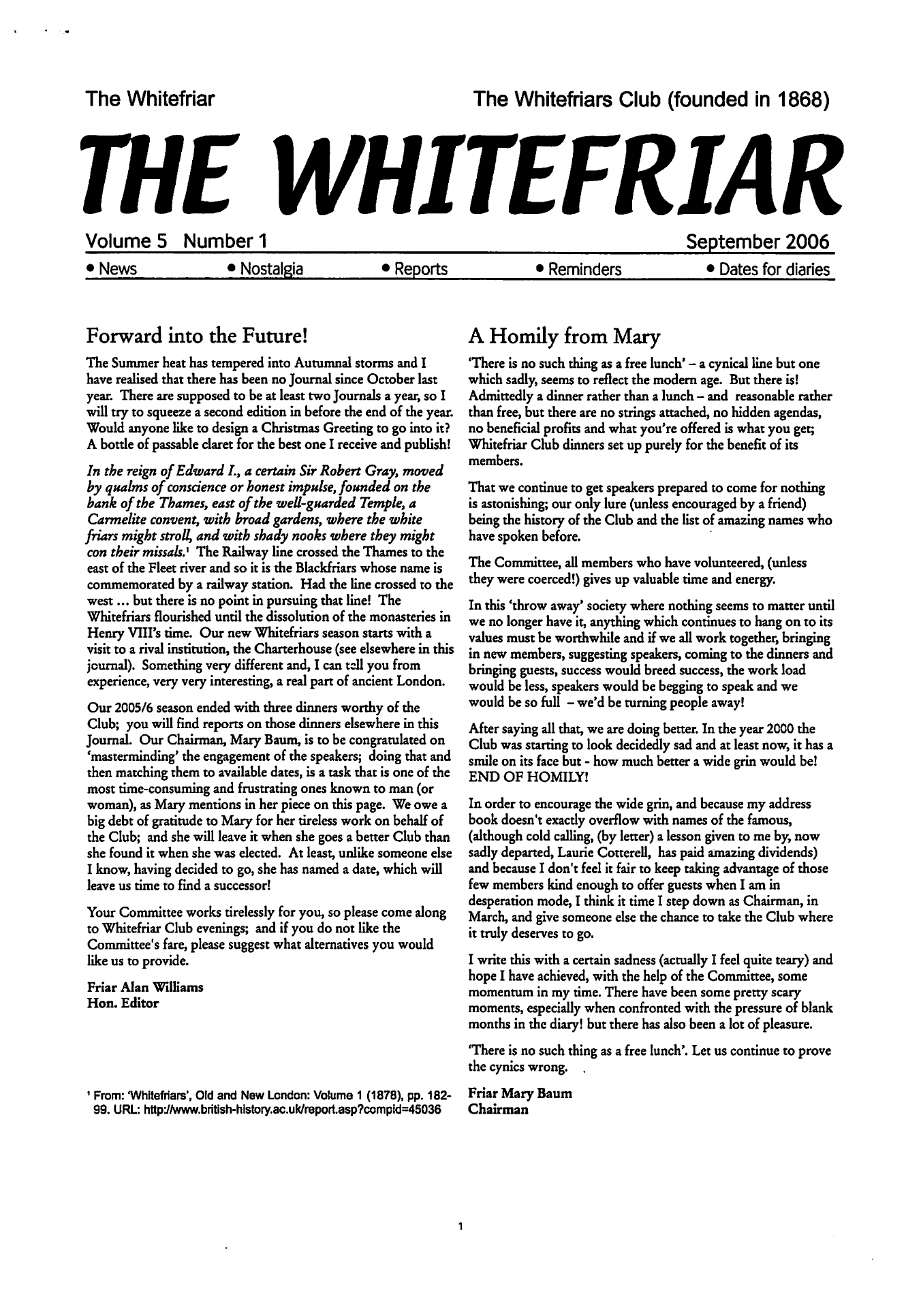 The Whitefriar, Vol. 5, No. 1, September 2006 - The Whitefriars Club